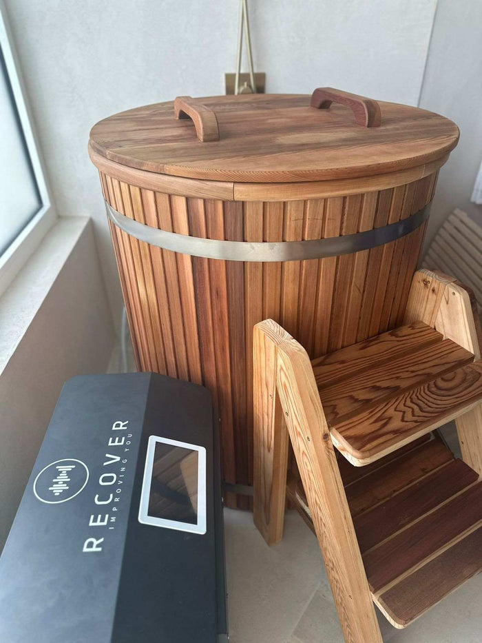 Red Cedar Wood Barrel Ice Bath with Chiller: Luxury Cold Water Therapy